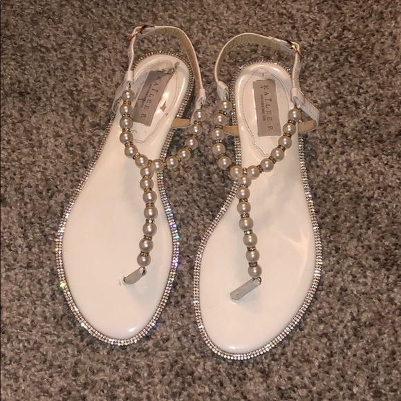 Shoes | Pearl And Rhinestone Flat Wedding Sandals | Poshmark